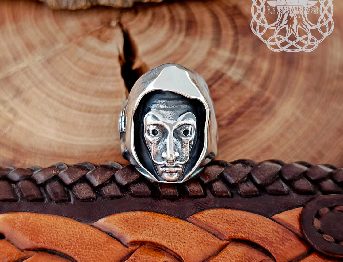 Hooded Design with Bandolier. Sterling Silver Salvador Dali Ring.